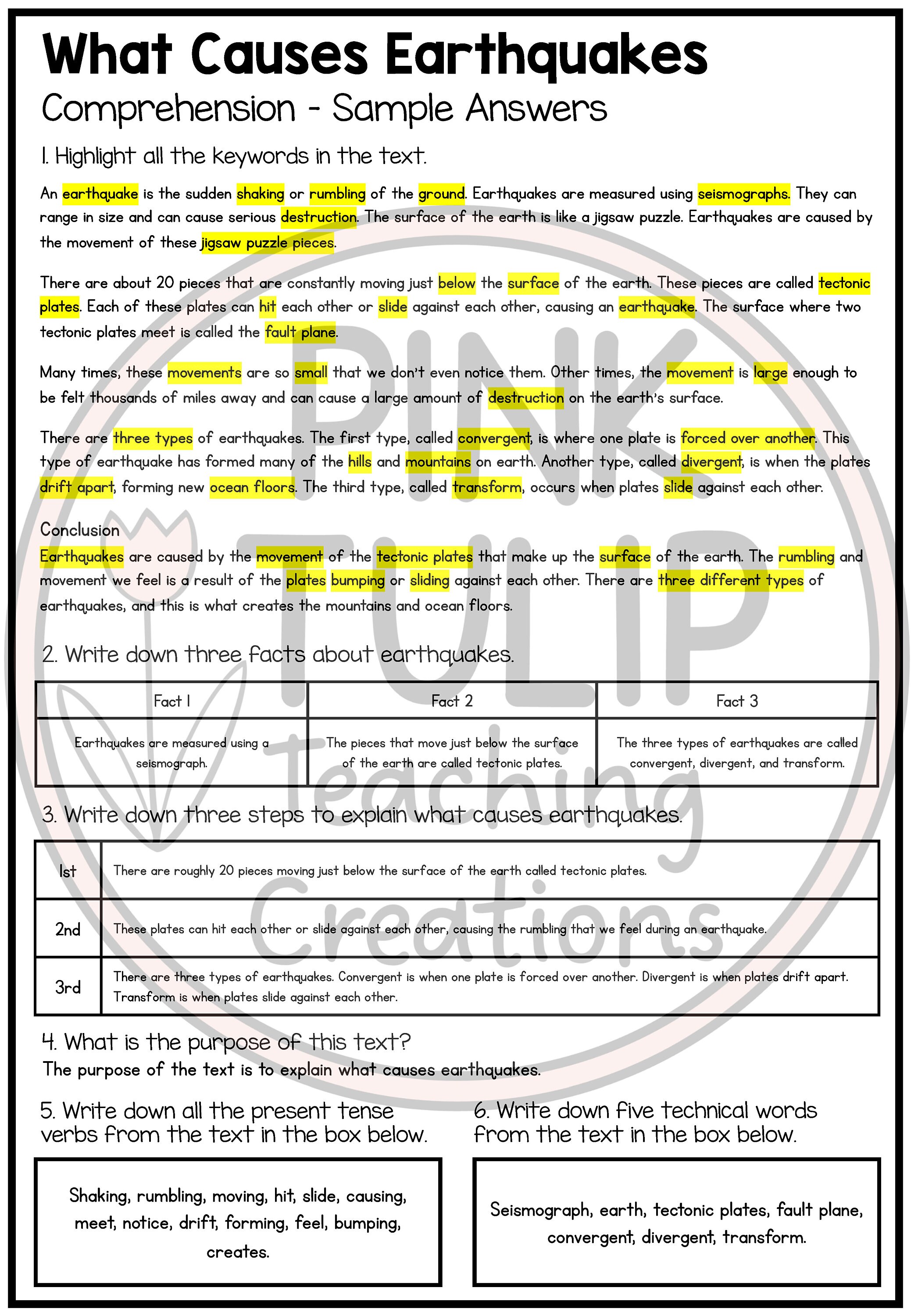 Explanation Text - What Causes Earthquakes? - Etsy