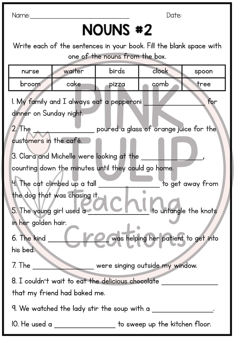 Nouns Grammar Worksheets - Etsy