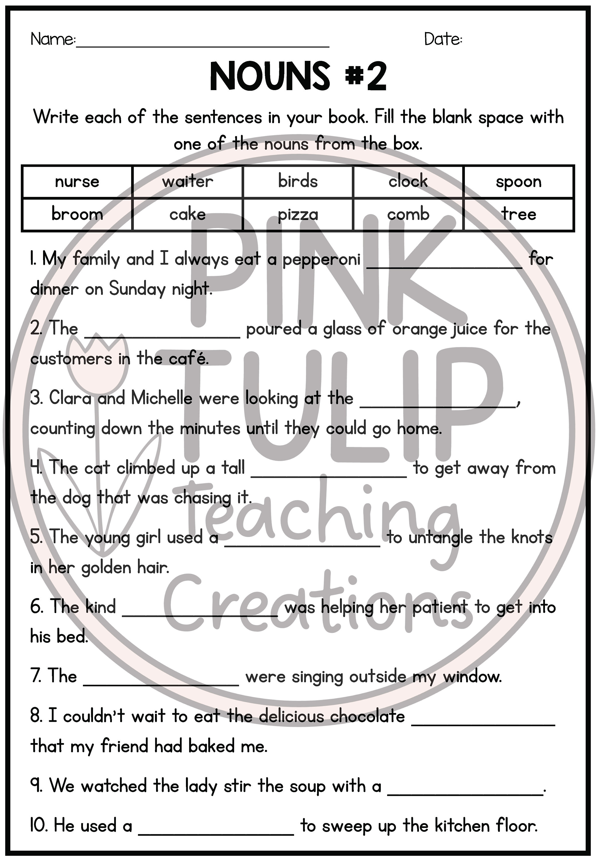 Nouns Grammar Worksheets - Etsy