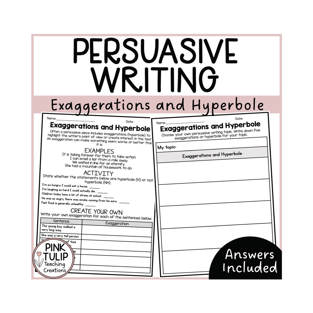 Exaggerations and Hyperbole - Persuasive Writing Worksheets - Etsy
