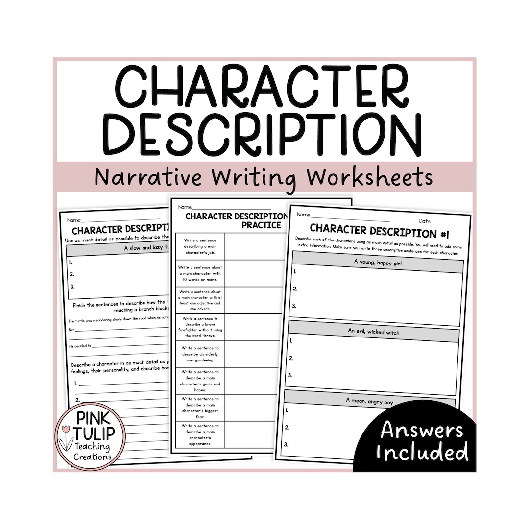 Character Description - Narrative Writing Worksheets - Etsy
