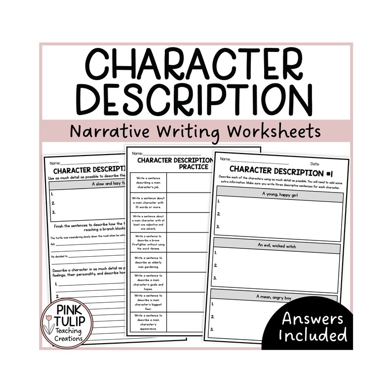 Character Description - Narrative Writing Worksheets - Etsy