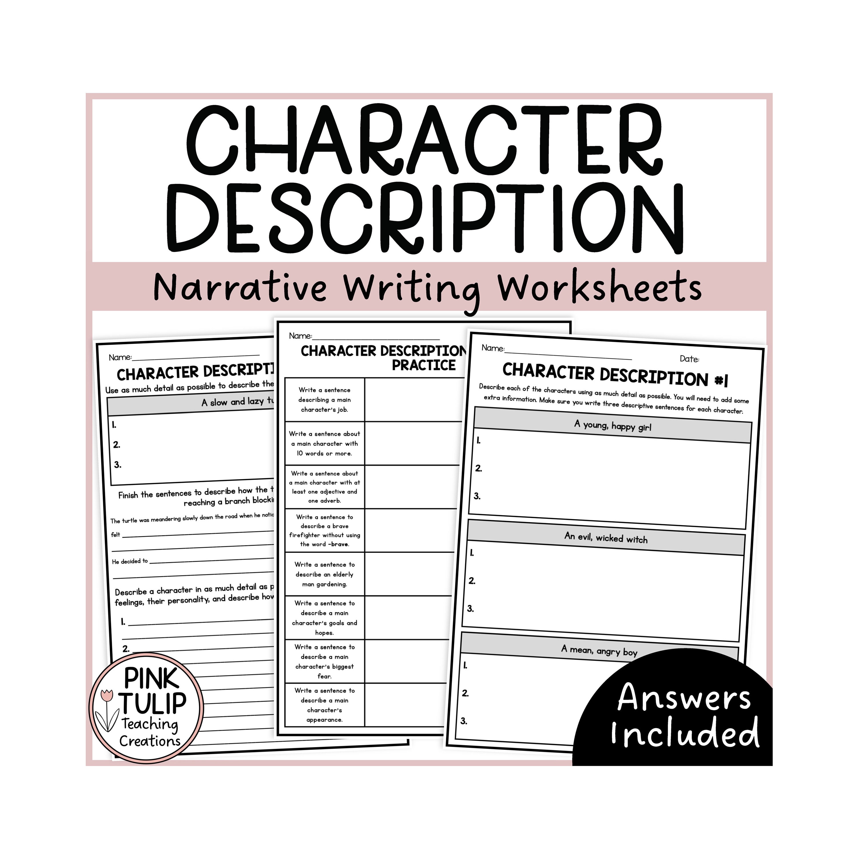 Character Description - Narrative Writing Worksheets - Etsy