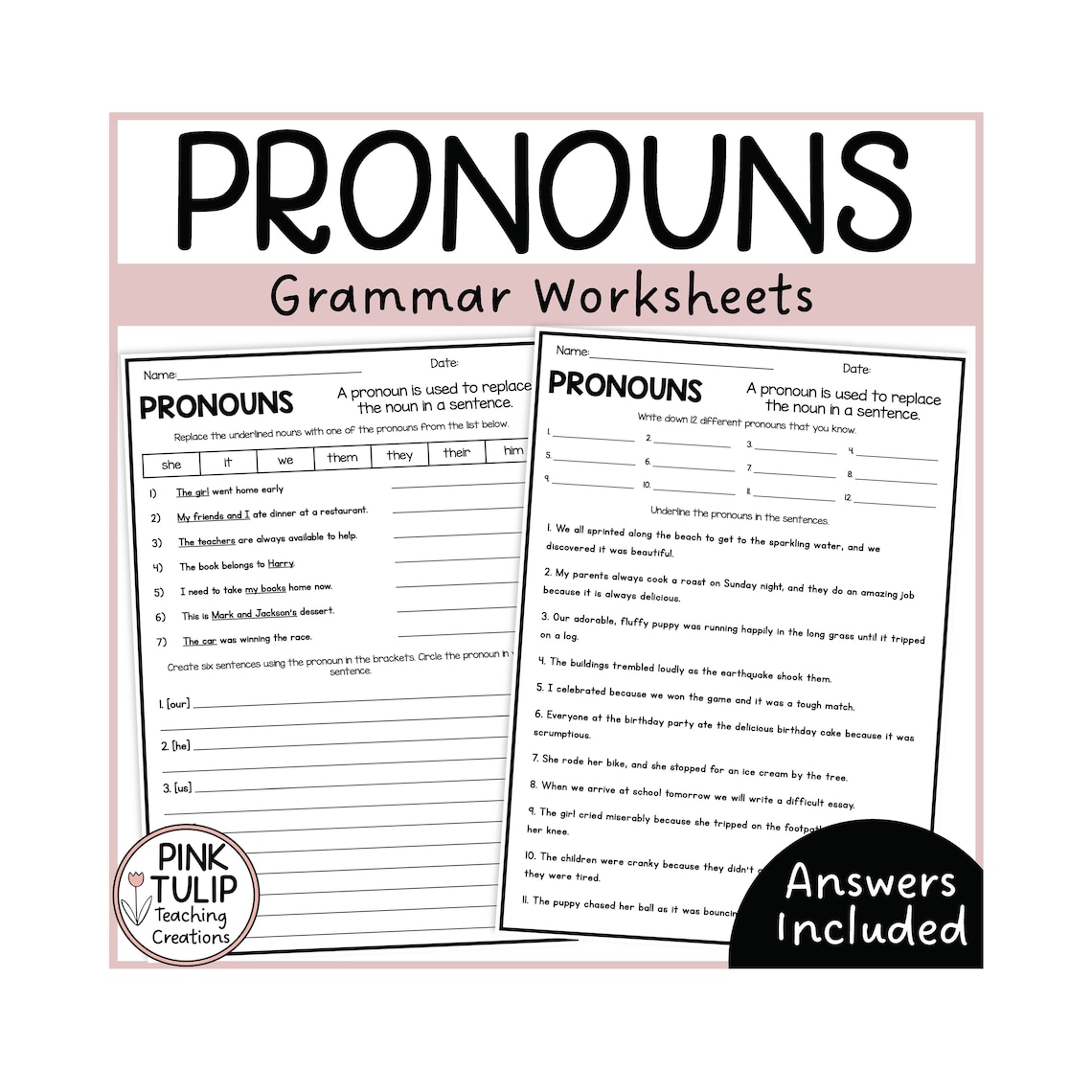 Understanding Pronouns Worksheets - No Prep Printables - Etsy