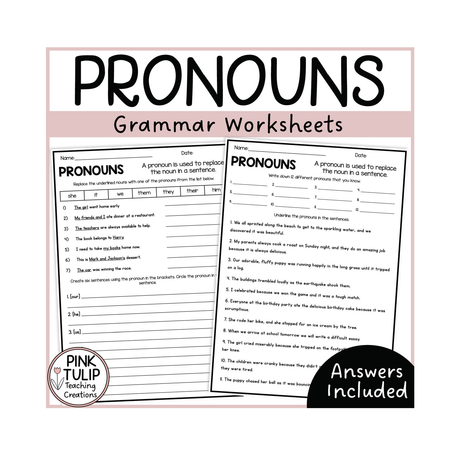 Understanding Pronouns Worksheets - No Prep Printables - Etsy