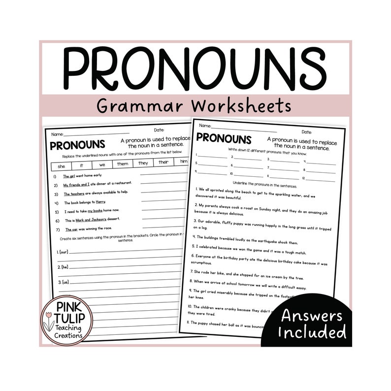 Understanding Pronouns Worksheets - No Prep Printables - Etsy