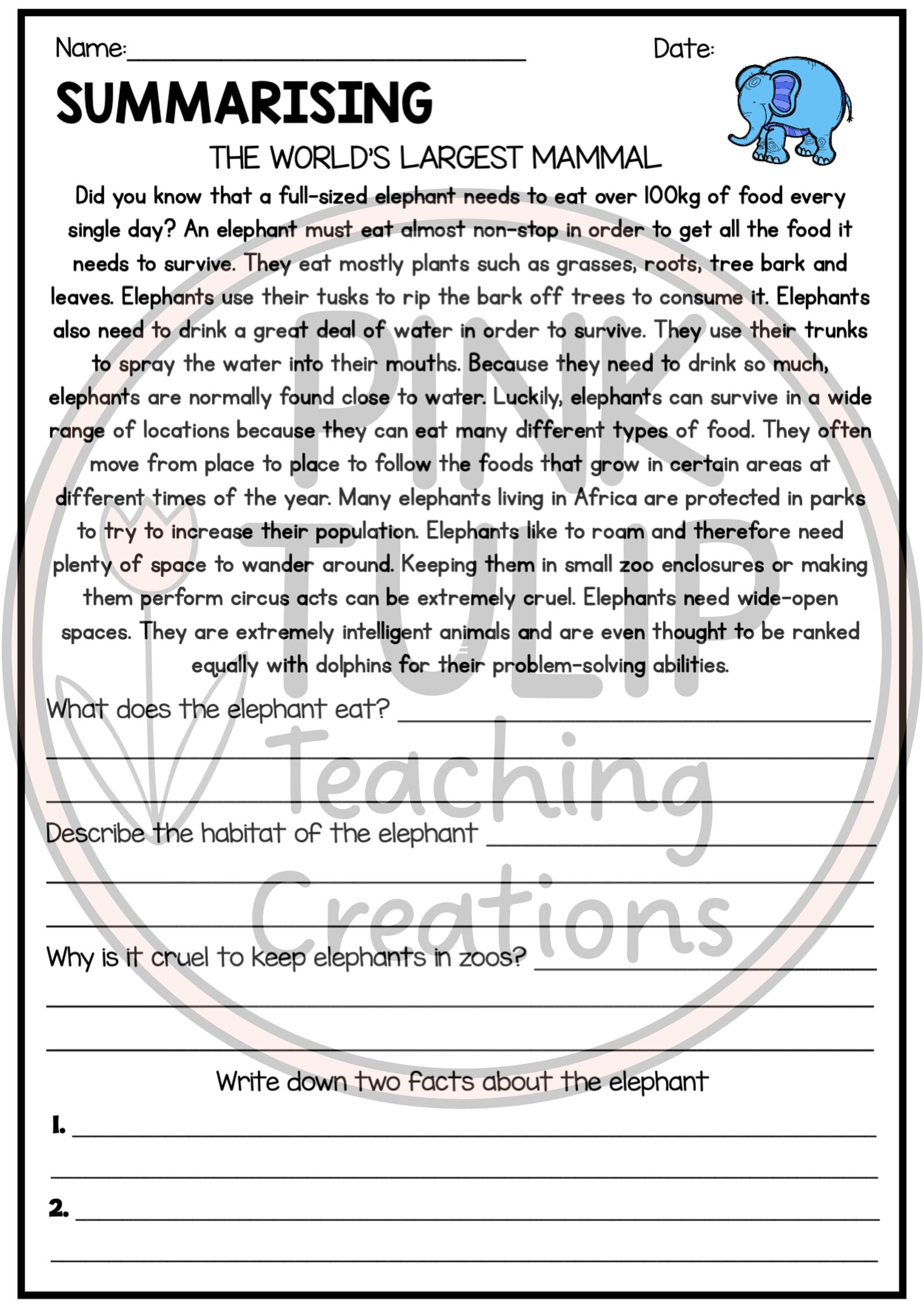 Summarizing (summarising) - Reading Worksheet Pack - Etsy