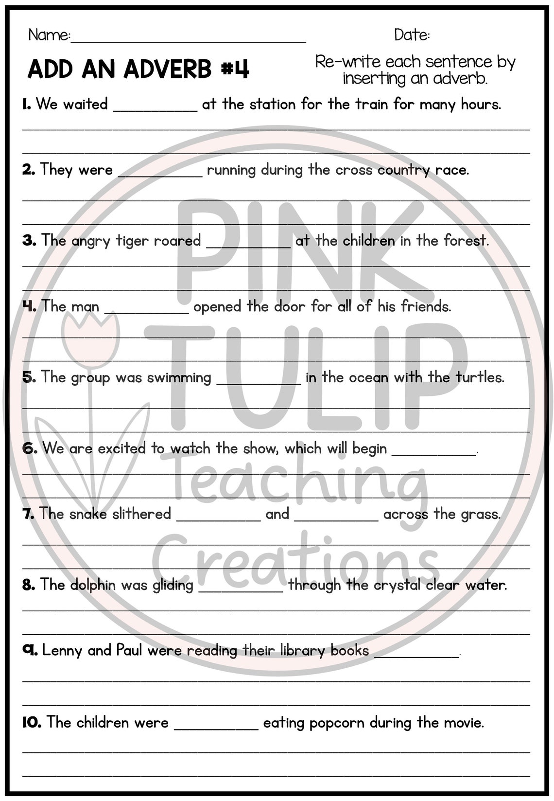 Add an Adverb to the Sentences - Fill in the Blanks Worksheet Pack - Etsy