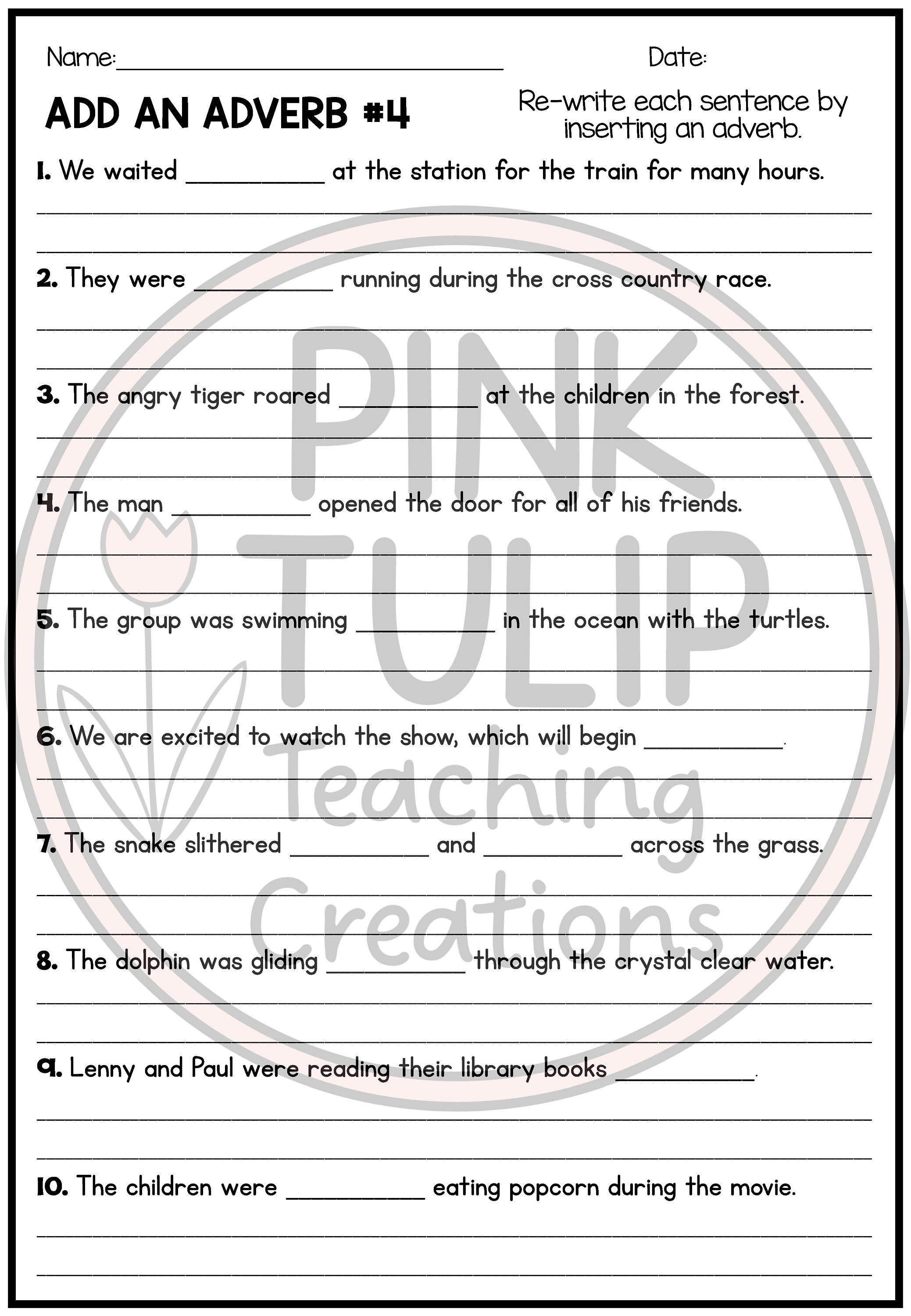 Add an Adverb to the Sentences - Fill in the Blanks Worksheet Pack - Etsy