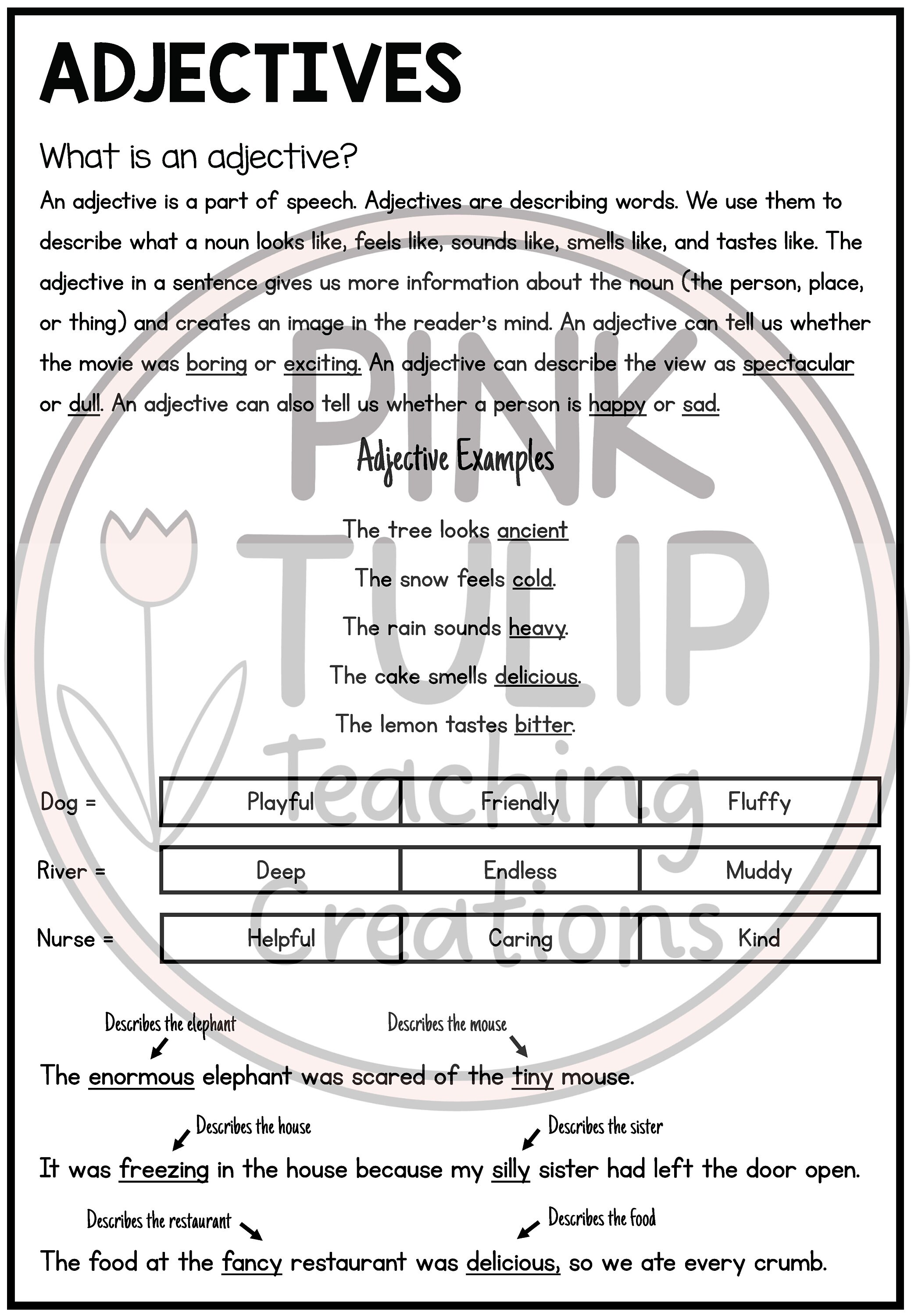 Adjectives Worksheet Pack With Answers - Etsy