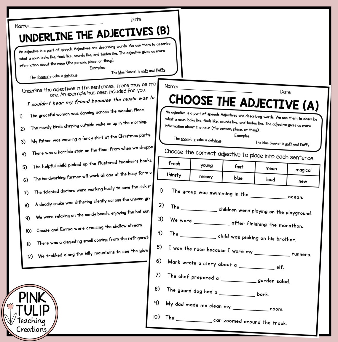 Adjectives Worksheet Pack With Answers - Etsy