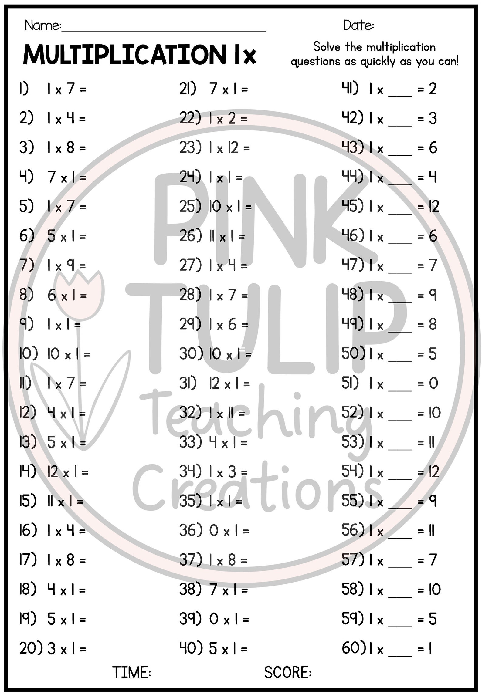 Multiplication Times Table Worksheets - Numeracy Warm Up - Etsy
