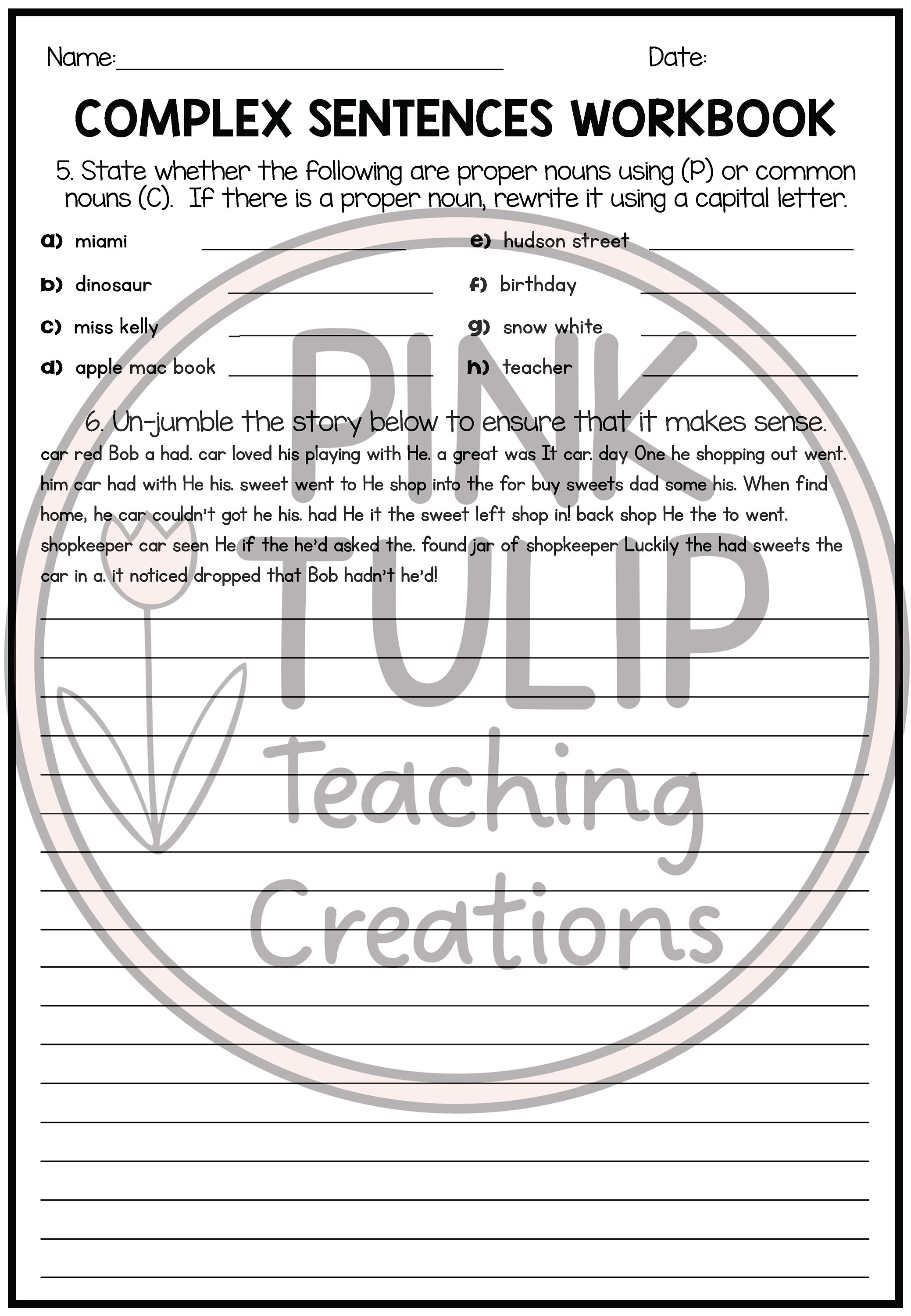 Complex Sentence Workbook - Grammar and Parts of Speech - Etsy