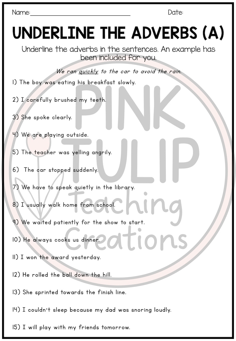 Adverbs - Worksheet Pack - Etsy