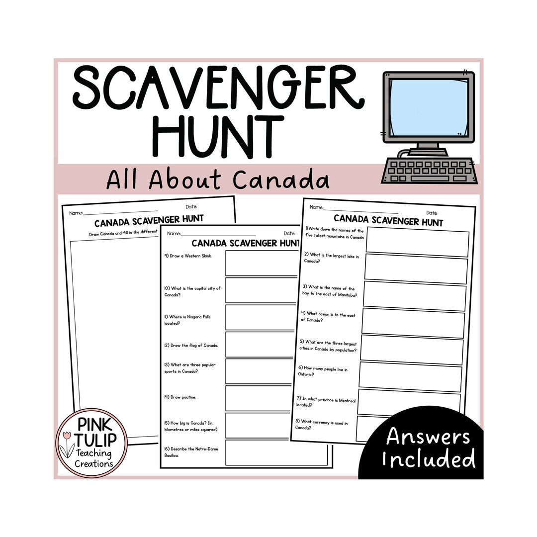 Canada Scavenger Hunt - Research Task - Etsy