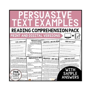 Persuasive Text Examples - Ten Reading Samples With Comprehension - Etsy