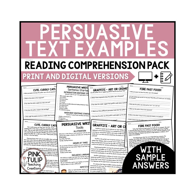 Persuasive Text Examples - Ten Reading Samples With Comprehension - Etsy
