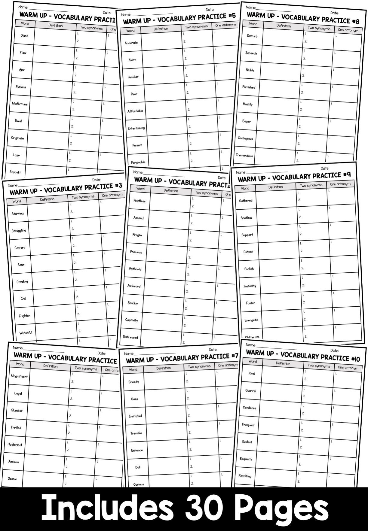Writing Activity - Vocabulary Practice - Etsy