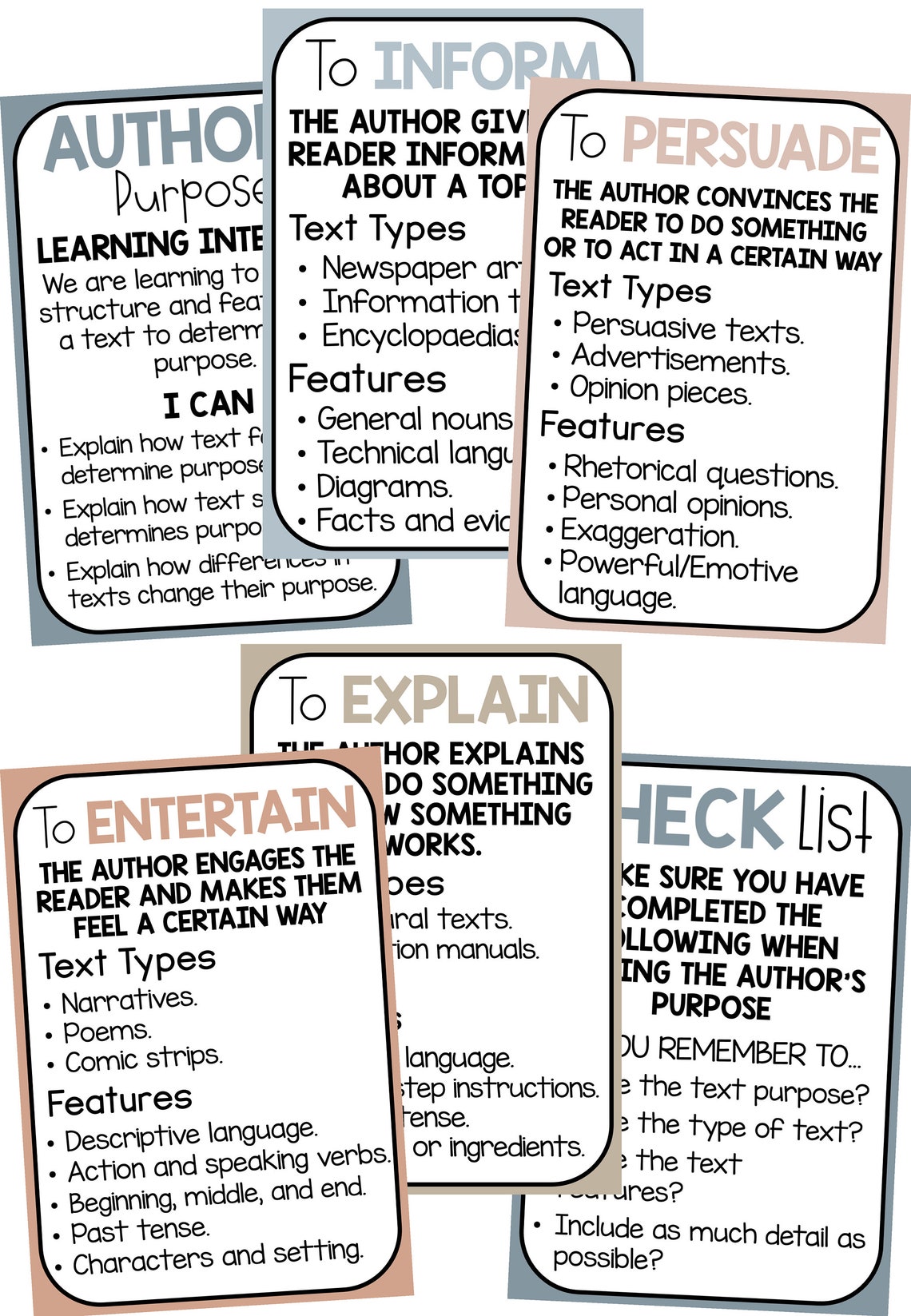 Author's Purpose Reading Posters Earth Tones Classroom Decor - Etsy