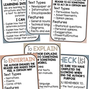 Author's Purpose Reading Posters - Earth Tones Classroom Decor - Etsy