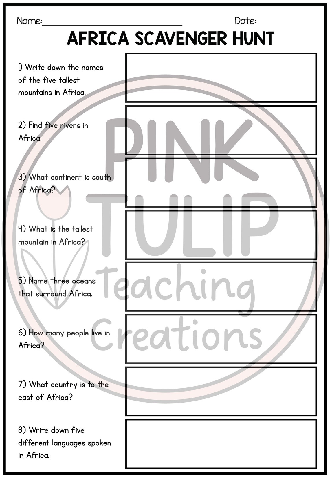 Africa Scavenger Hunt - Research Task - Etsy