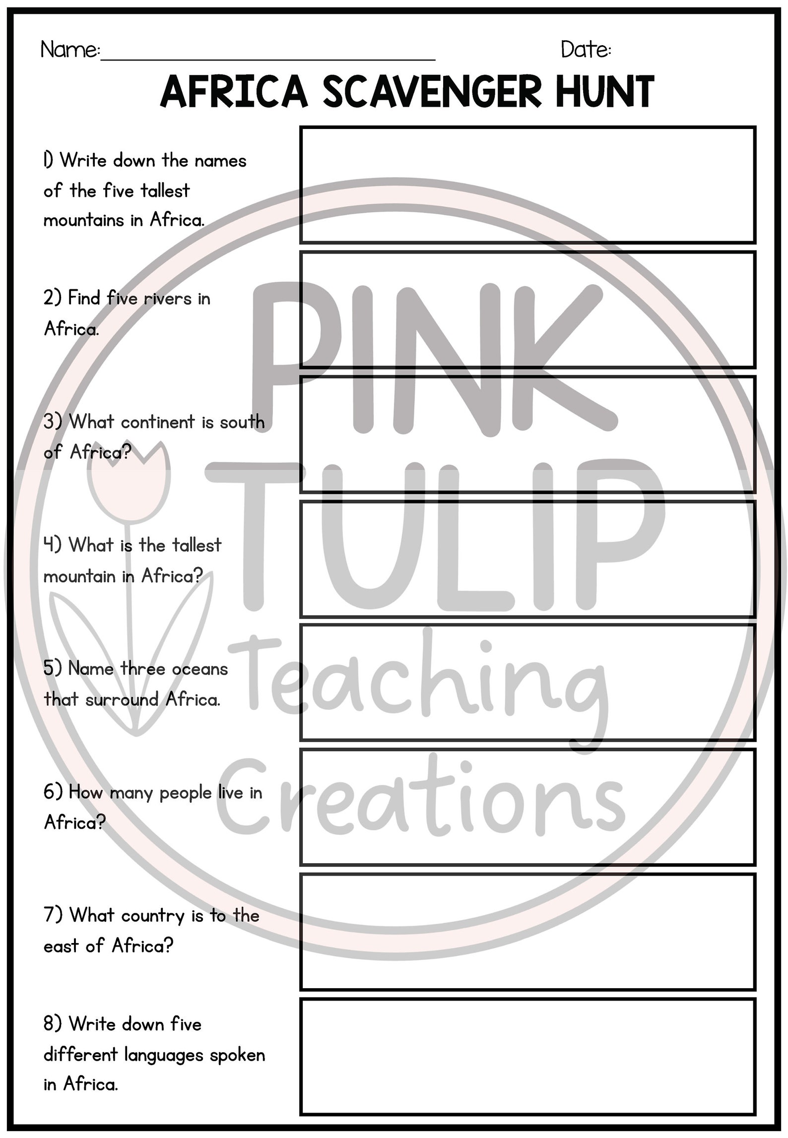 Africa Scavenger Hunt - Research Task - Etsy