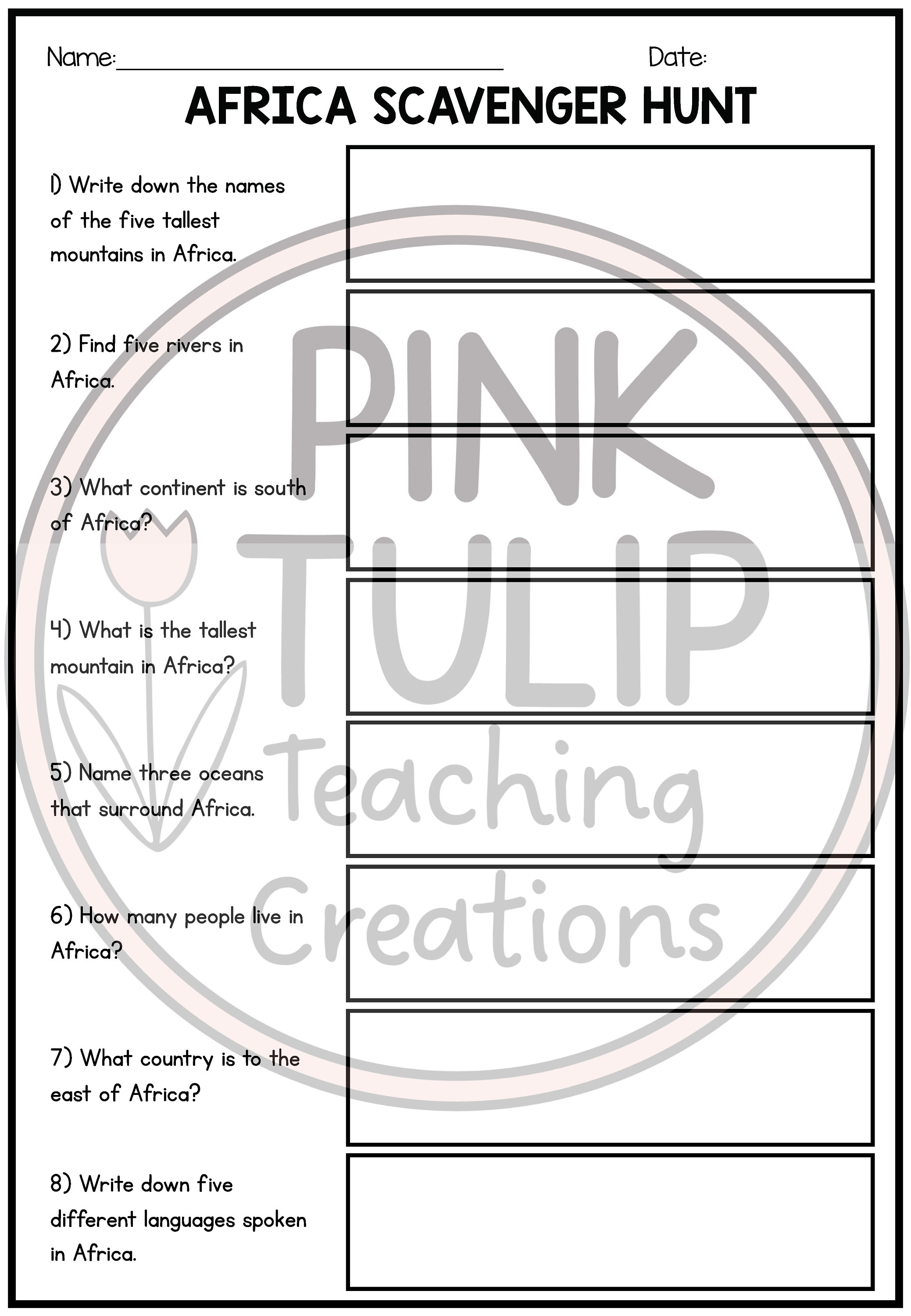 Africa Scavenger Hunt - Research Task - Etsy