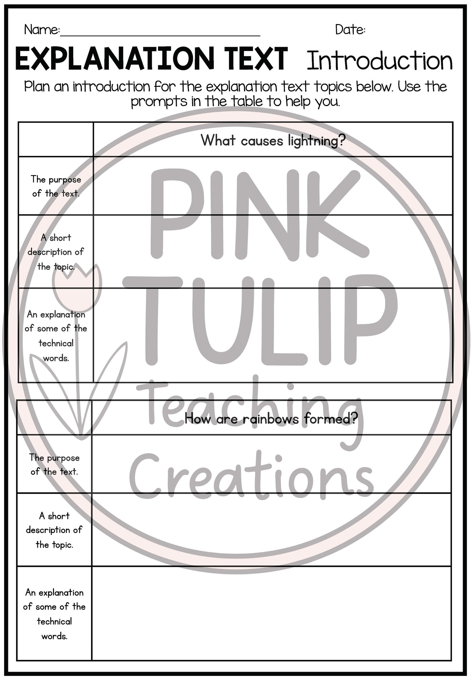 Explanation Writing - Brainstorm and Introduction Worksheets - Etsy