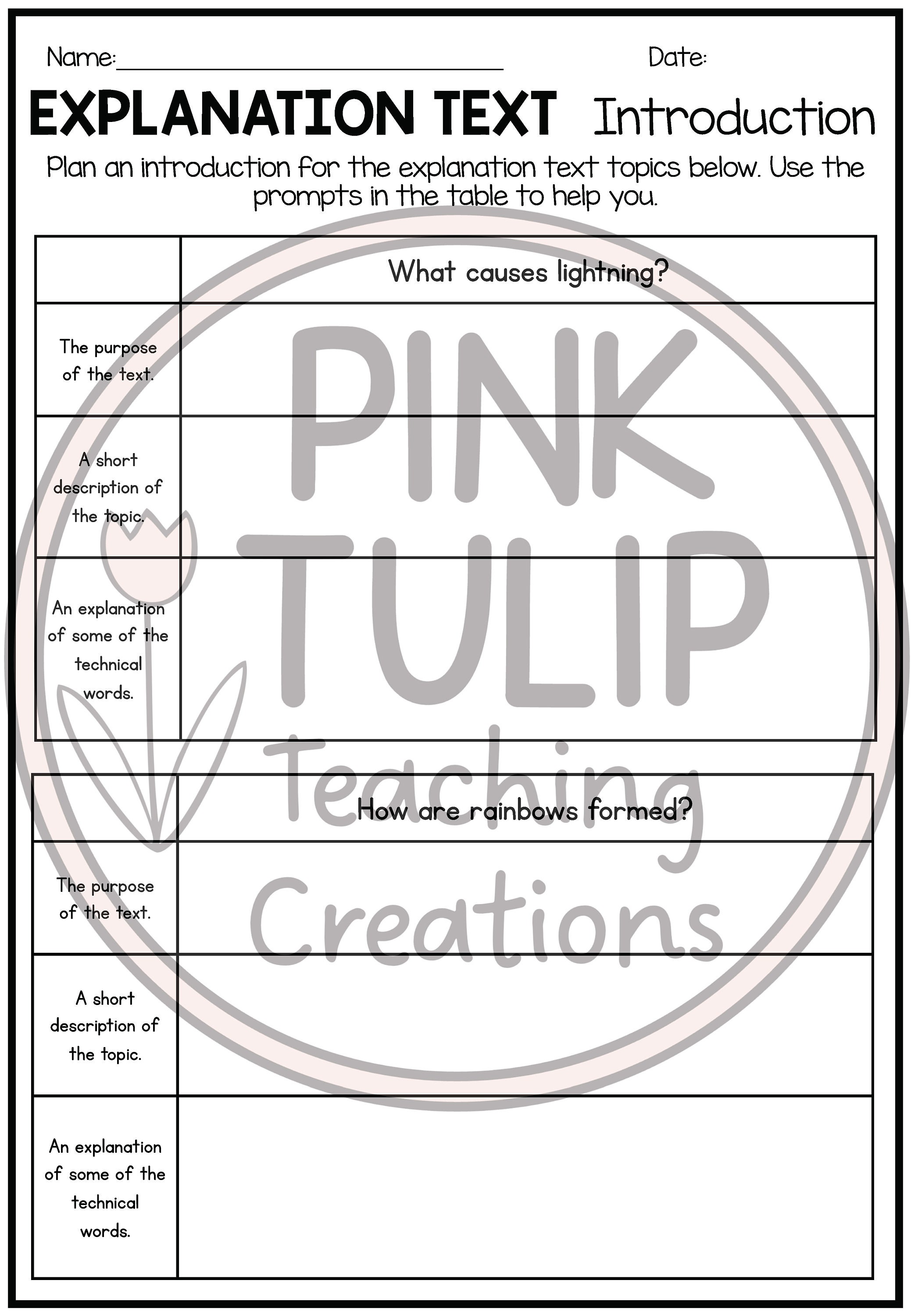 Explanation Writing - Brainstorm and Introduction Worksheets - Etsy