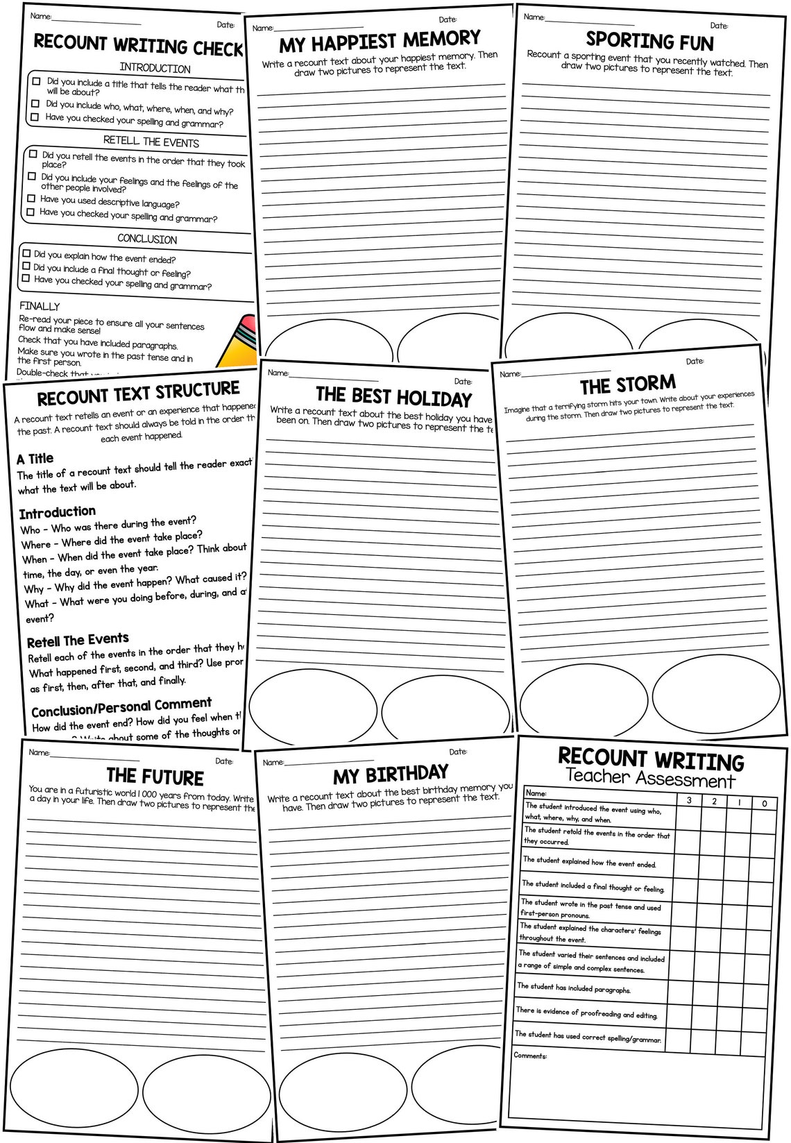 Recount Writing - Prompts and Template - Etsy