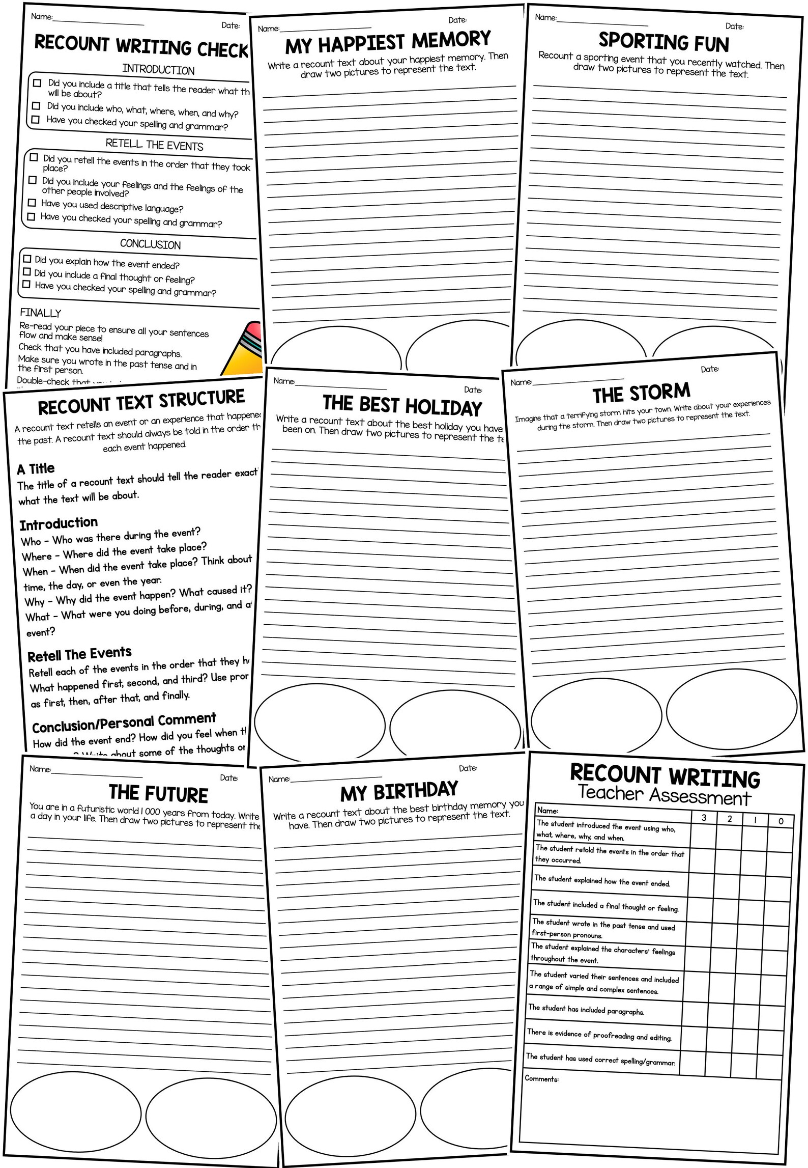 Recount Writing - Prompts and Template - Etsy