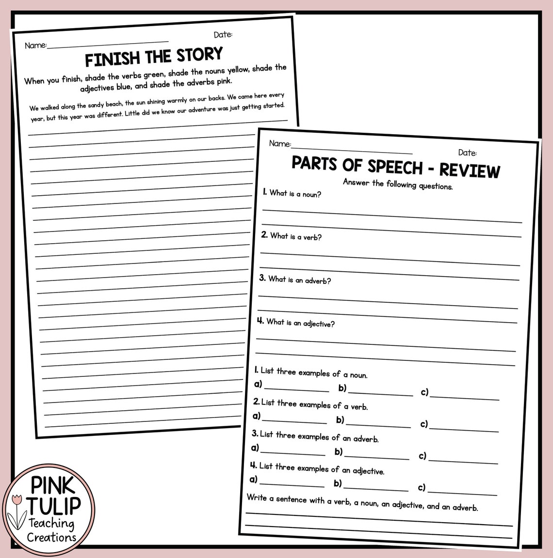 Parts of Speech Mini Unit - Structured Worksheet Pack - Etsy