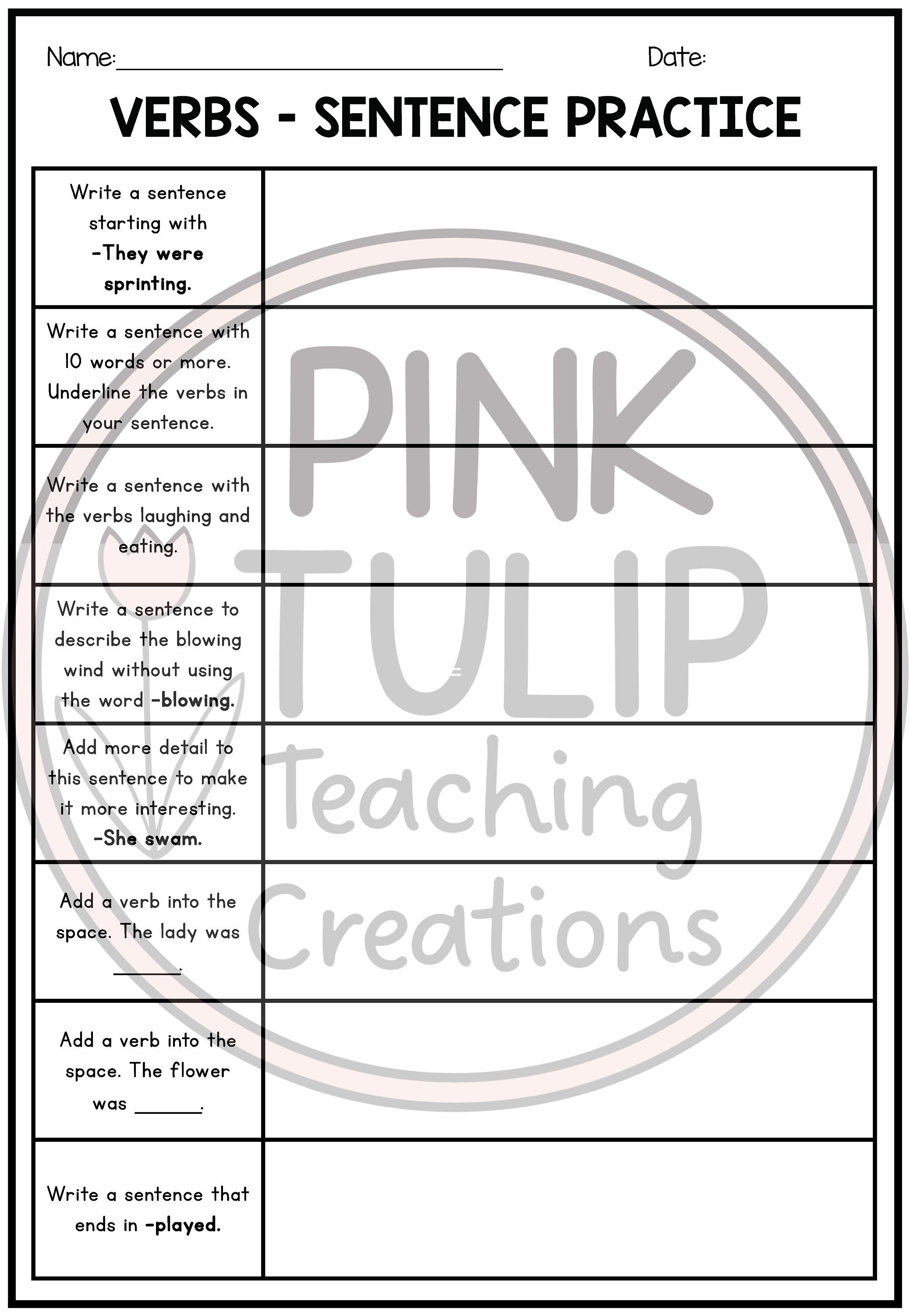 Verbs Mini Unit - Structured Worksheet Pack - Etsy