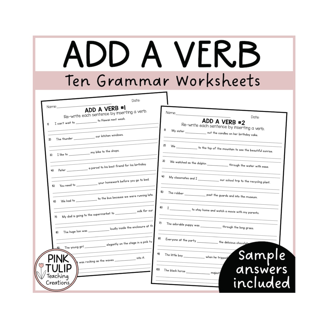 Add A Verb to the Sentences - Fill in the Blanks Worksheet Pack - Etsy