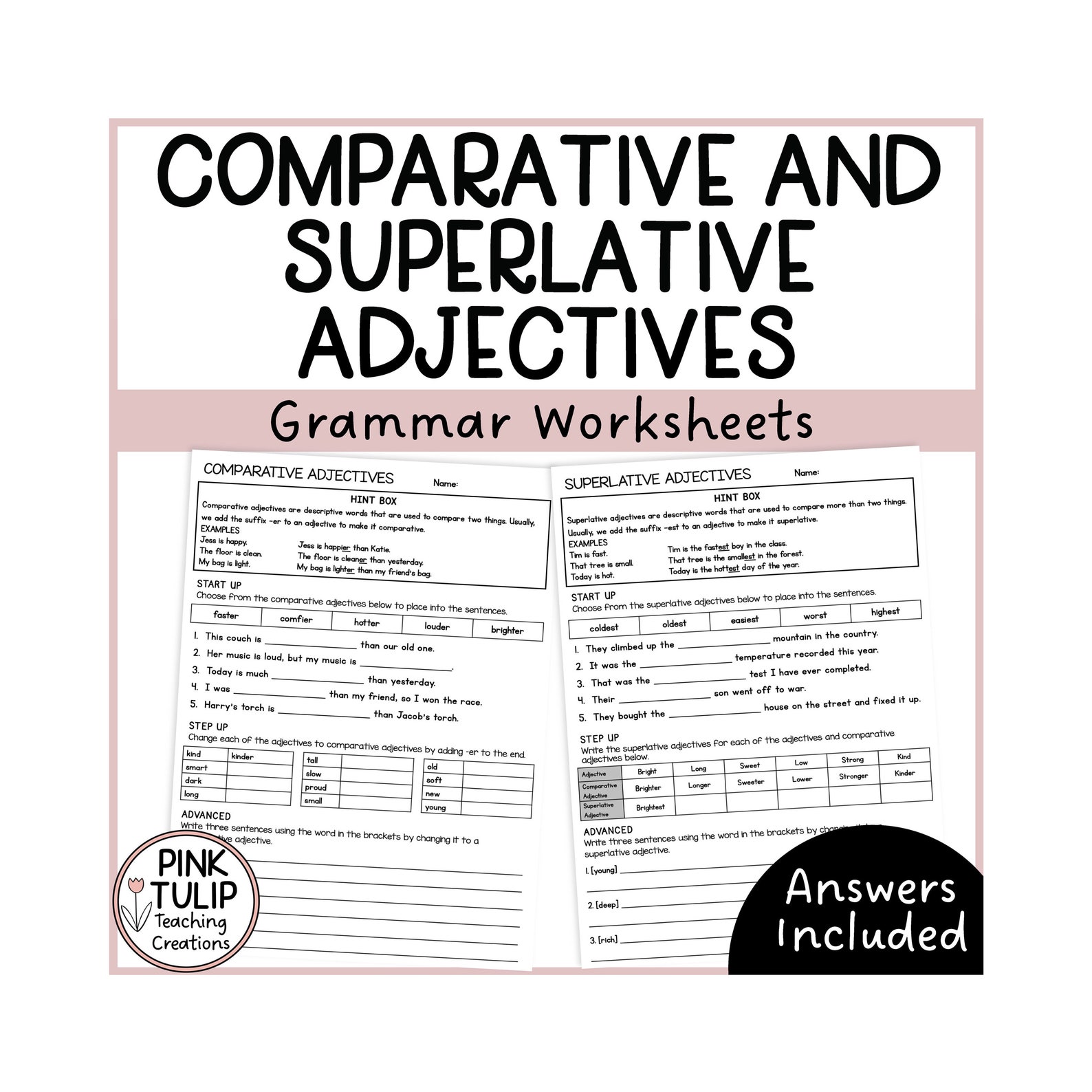 Comparative and Superlative Adjectives - Grammar Worksheets With ...