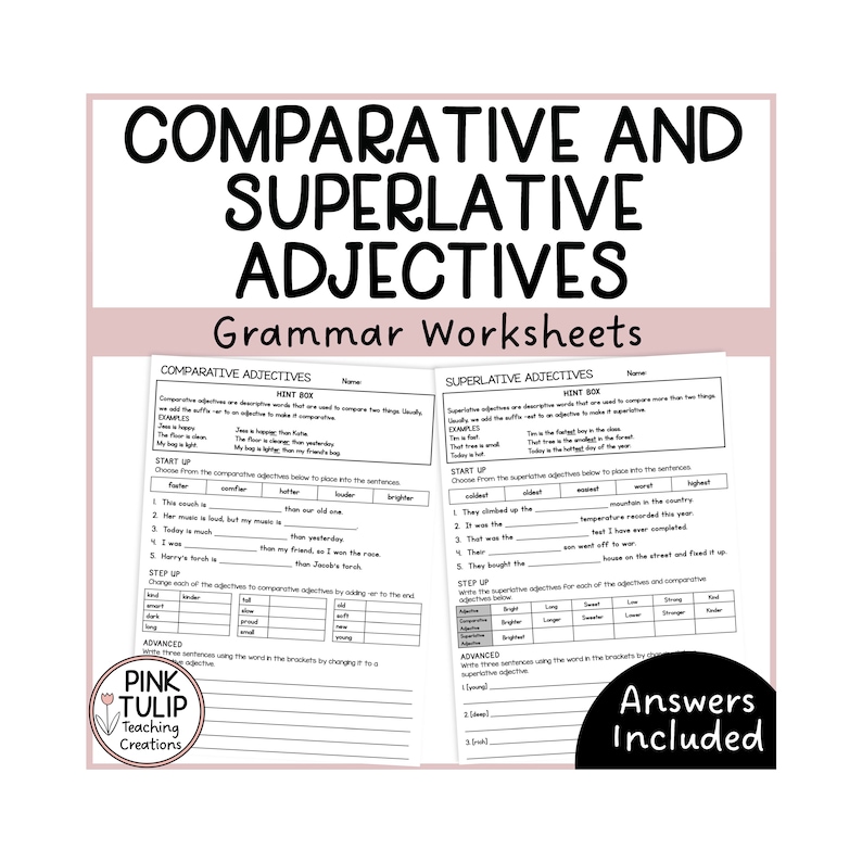 Comparative and Superlative Adjectives - Grammar Worksheets With ...