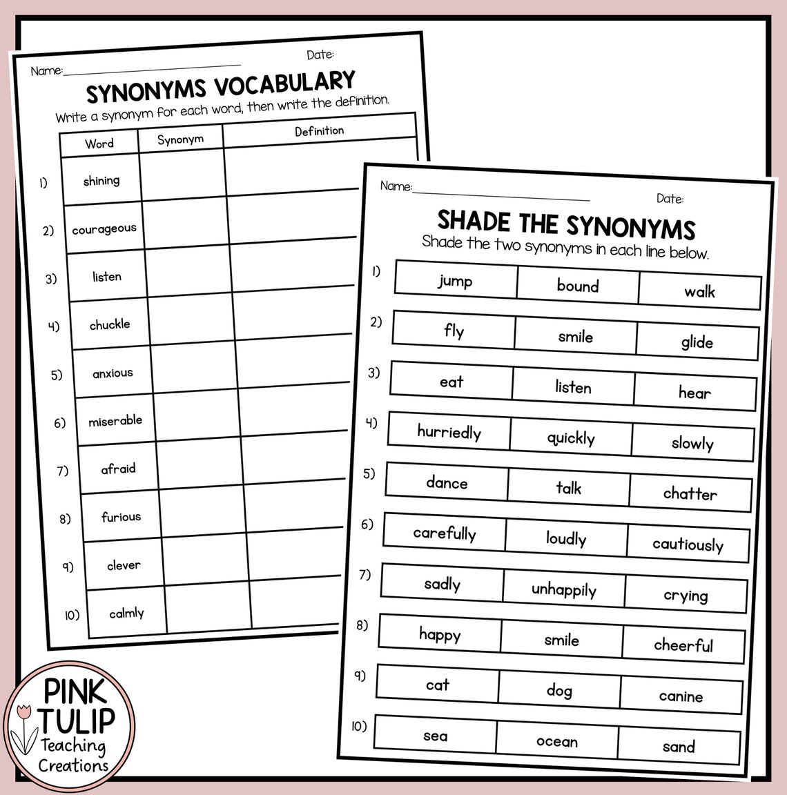 Synonyms Worksheet Pack No Prep Printables With Answers - Etsy