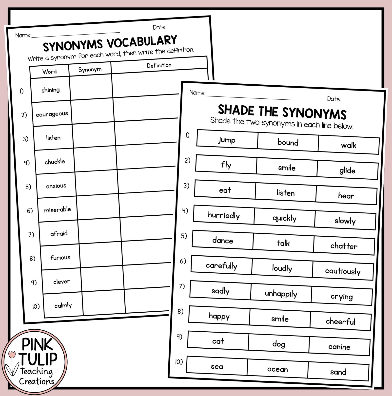 Synonyms Worksheet Pack - No Prep Printables With Answers - Etsy