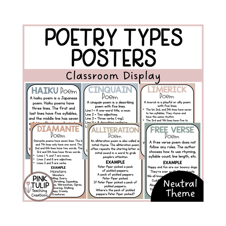 Poetry Posters - Earth Tones Classroom Decor - Etsy
