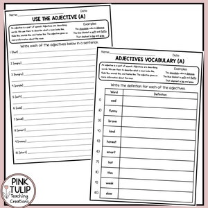 Adjectives Worksheet Pack With Answers - Etsy