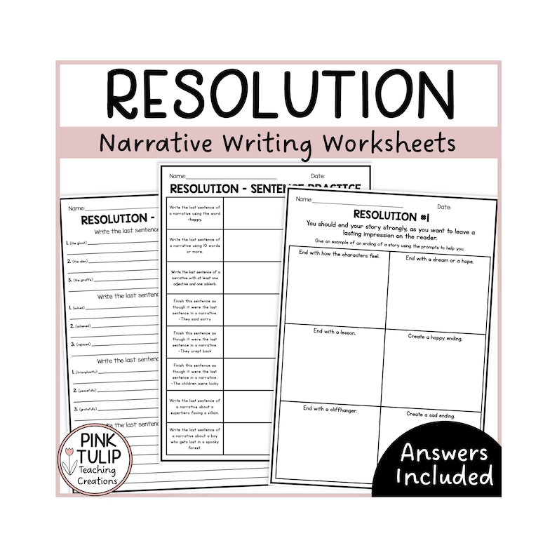 Resolution - Narrative Writing Worksheets - Etsy