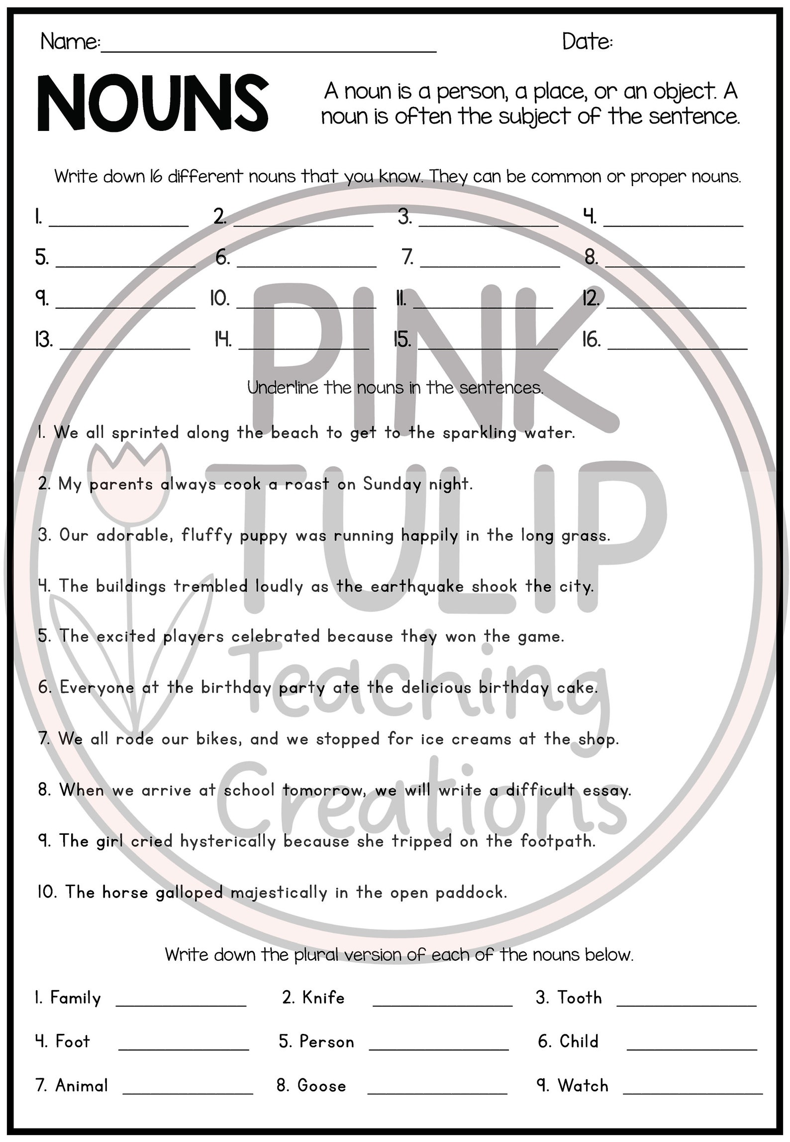 Parts of Speech Grammar Workbook - Etsy