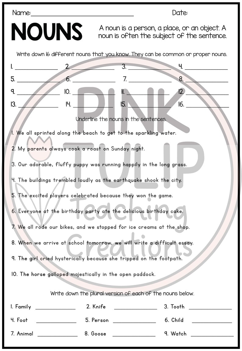 Parts of Speech Grammar Workbook - Etsy