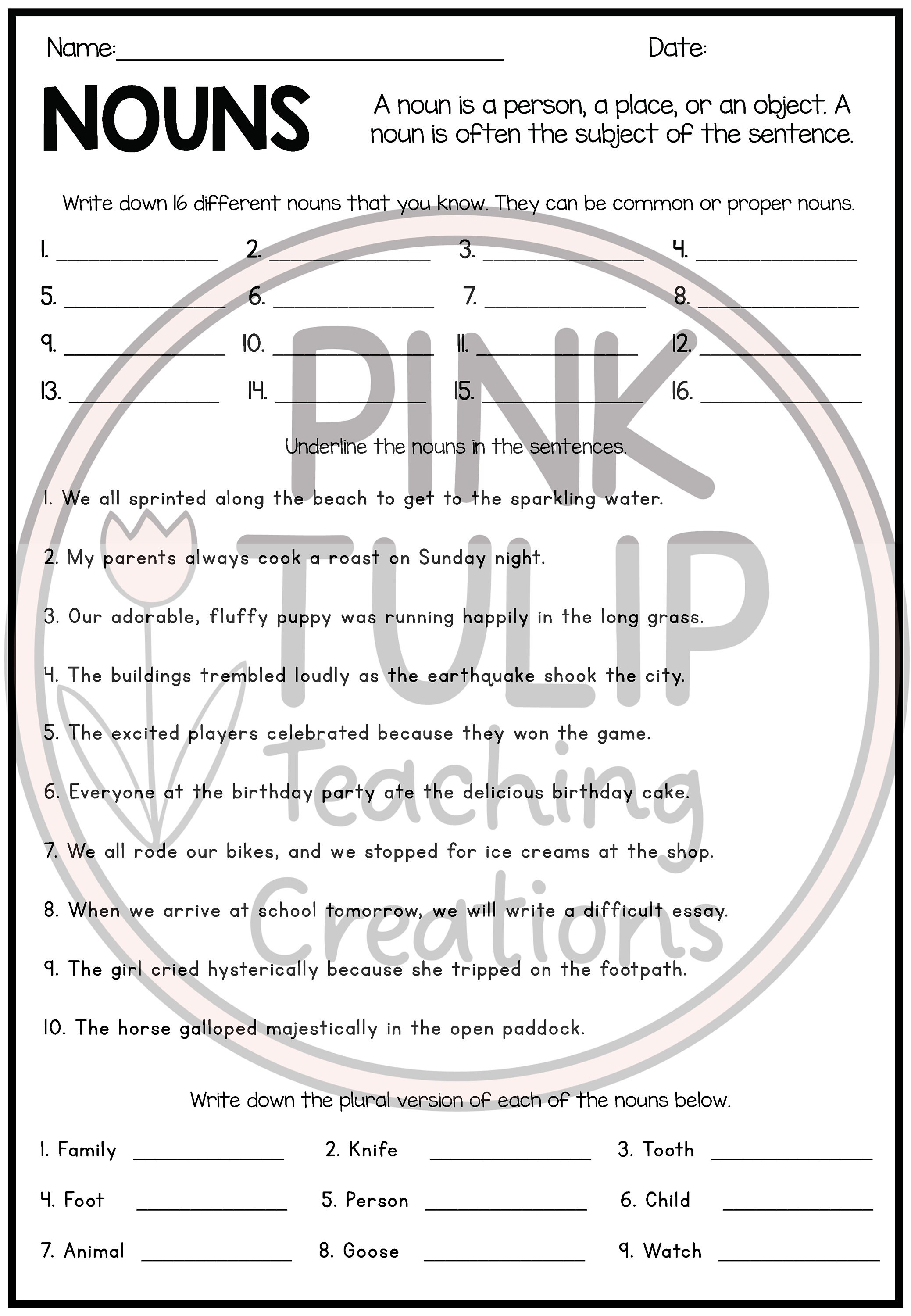 Parts of Speech Grammar Workbook - Etsy