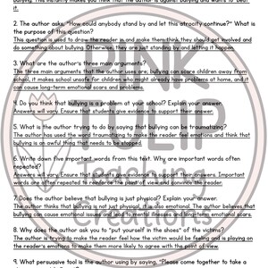 Persuasive Writing Comprehension - Beat Bullying - Etsy