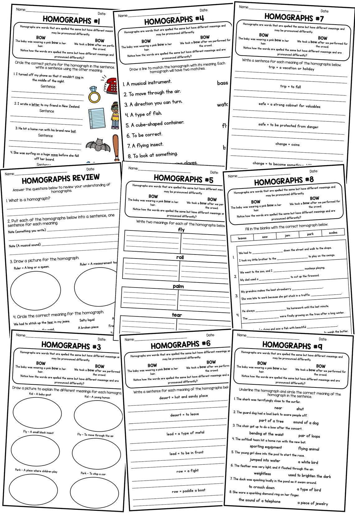 Homographs Worksheet Pack With Answers - Etsy