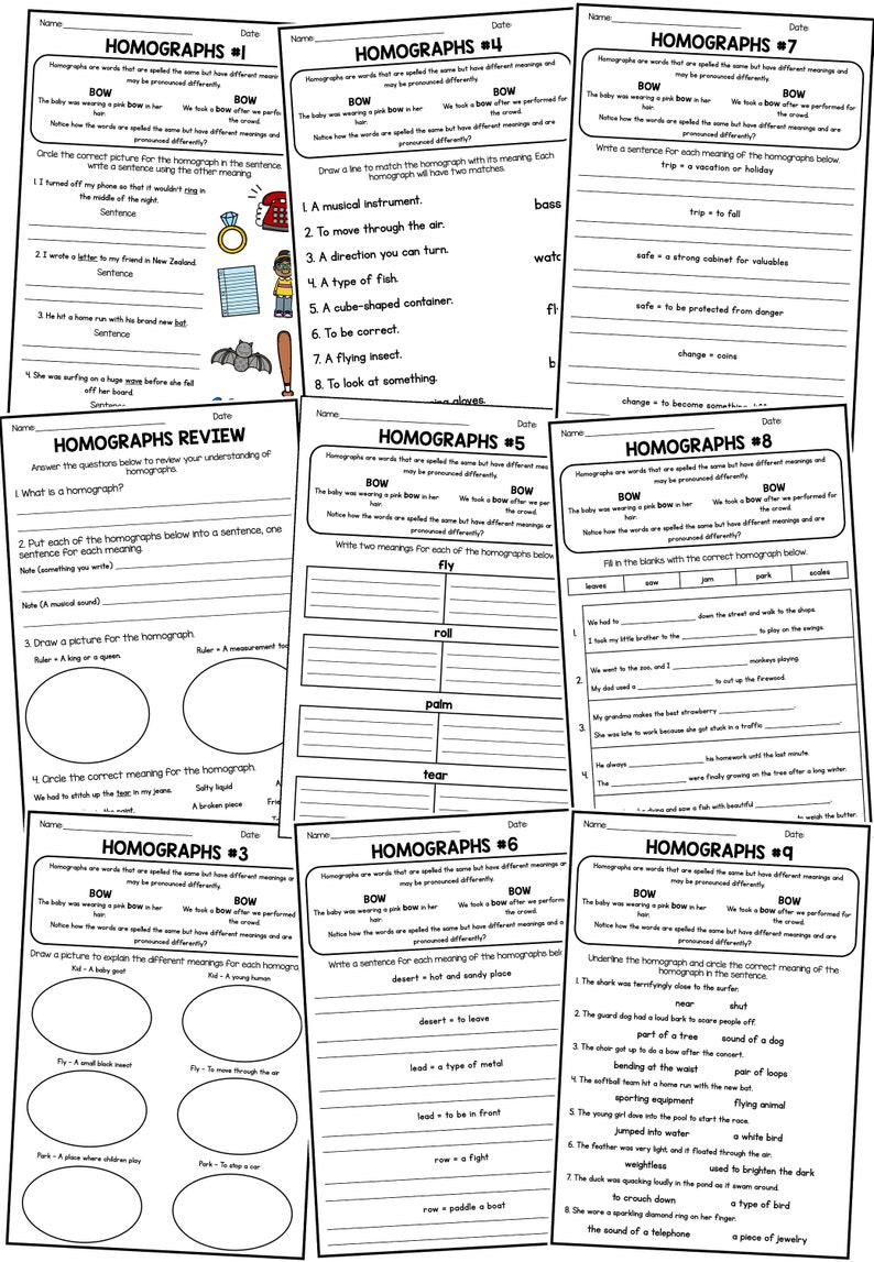 Homographs - Worksheet Pack With Answers - Etsy