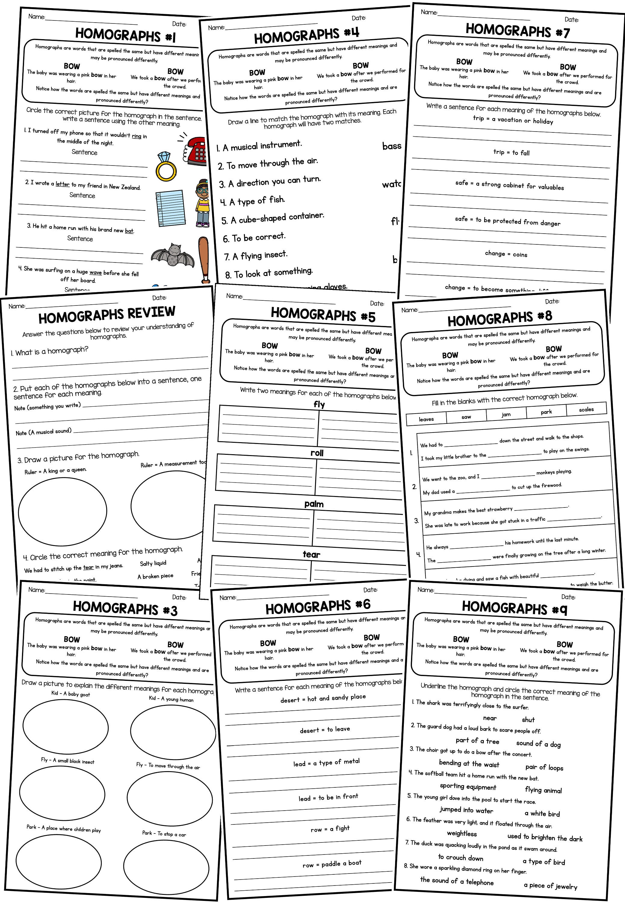 Homographs Worksheet Pack With Answers - Etsy