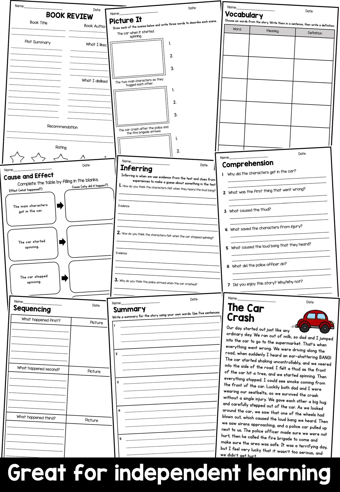 Reading Comprehension - the Car Crash - Etsy