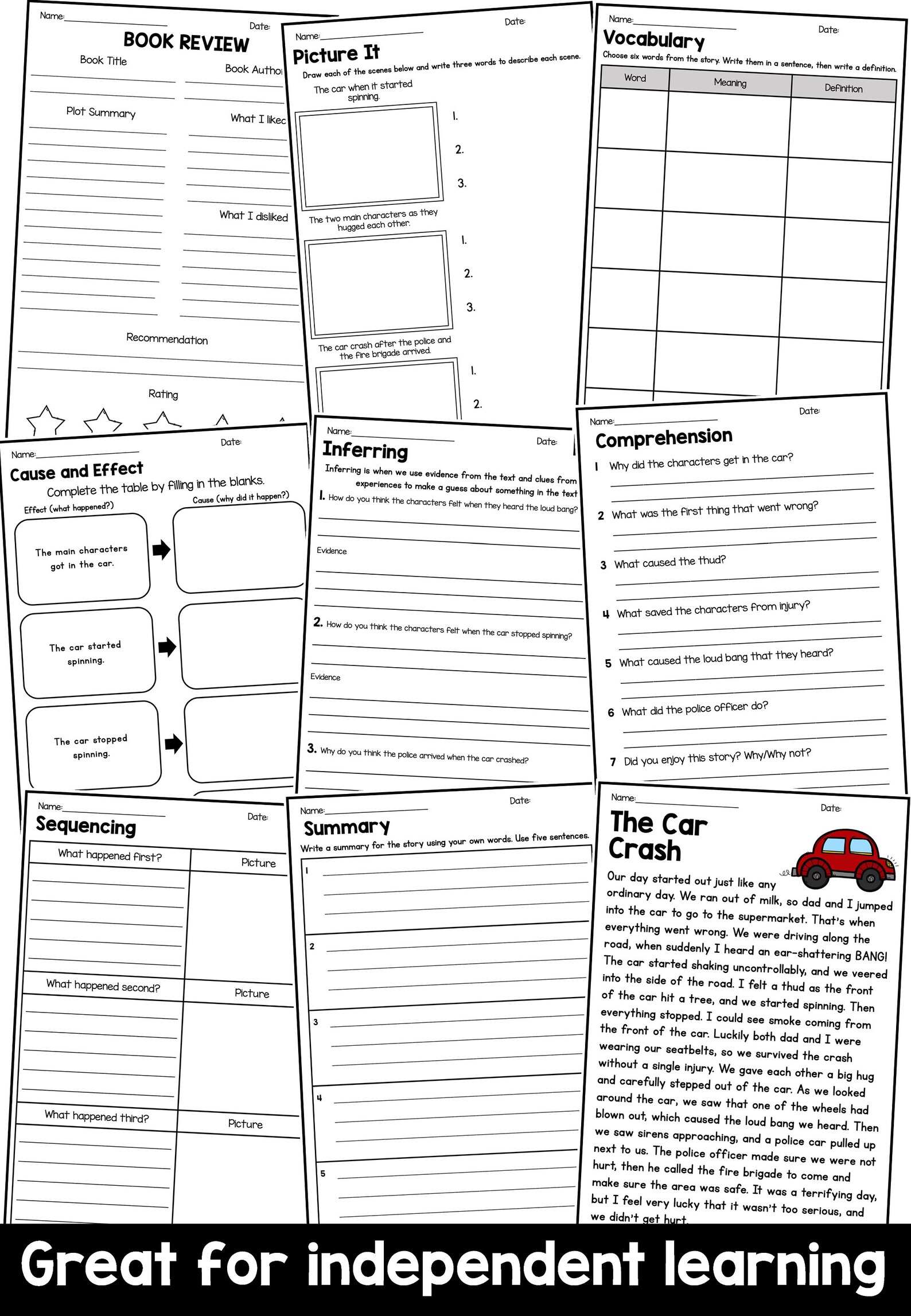 Reading Comprehension - the Car Crash - Etsy